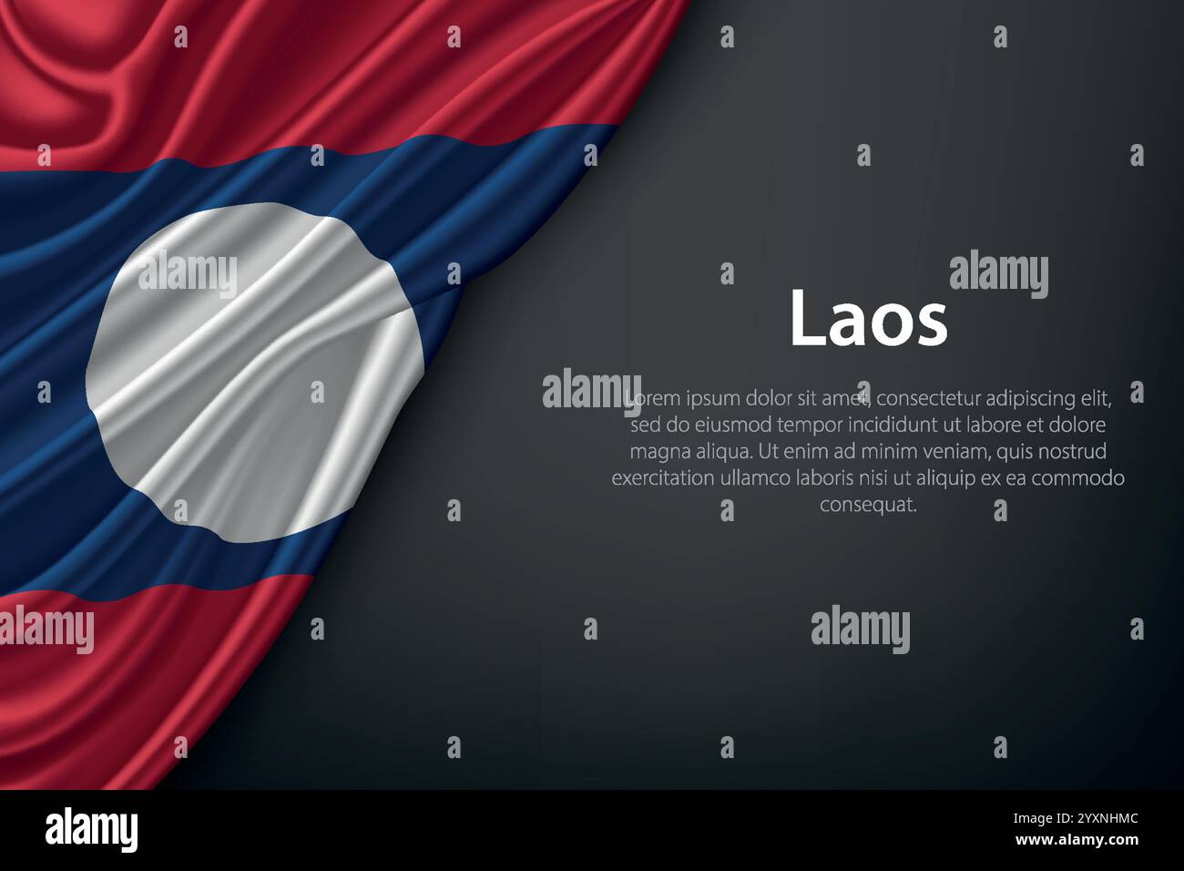 Realistic depiction of the Laos flag with flowing texture on a dark ...