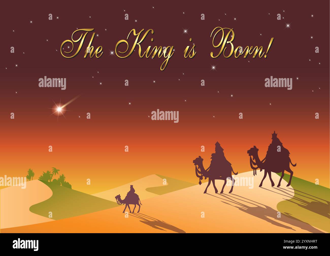 Christmas stylized theme - three Wise Men are going to visit born child ...