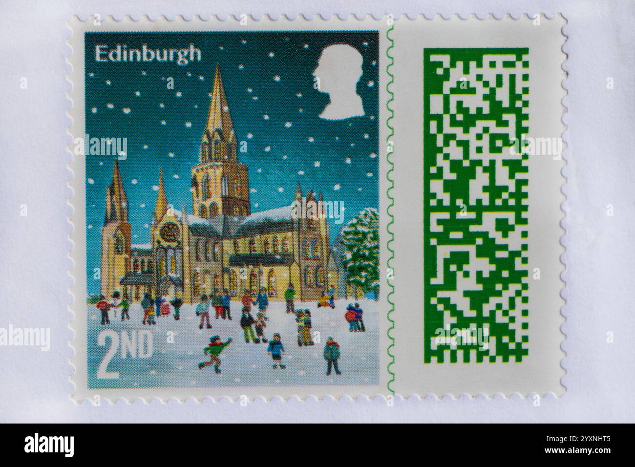 2nd class Christmas stamp stuck on envelope - stamp barcoded, stamp ...