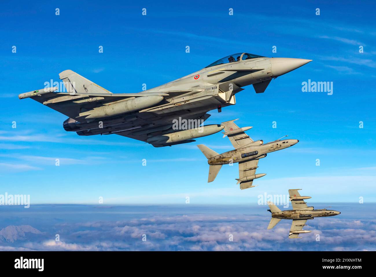 Italian Air Force EF-2000 Typhoon jets training with AMX Ghibli ...