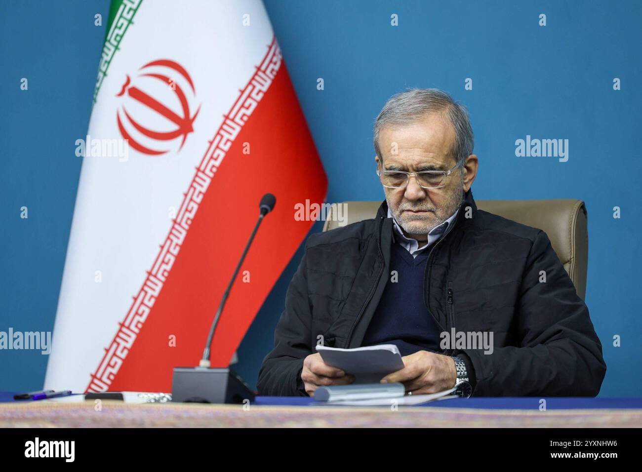 Iranian President Masoud Pezeshkian attends a meeting on housing for ...