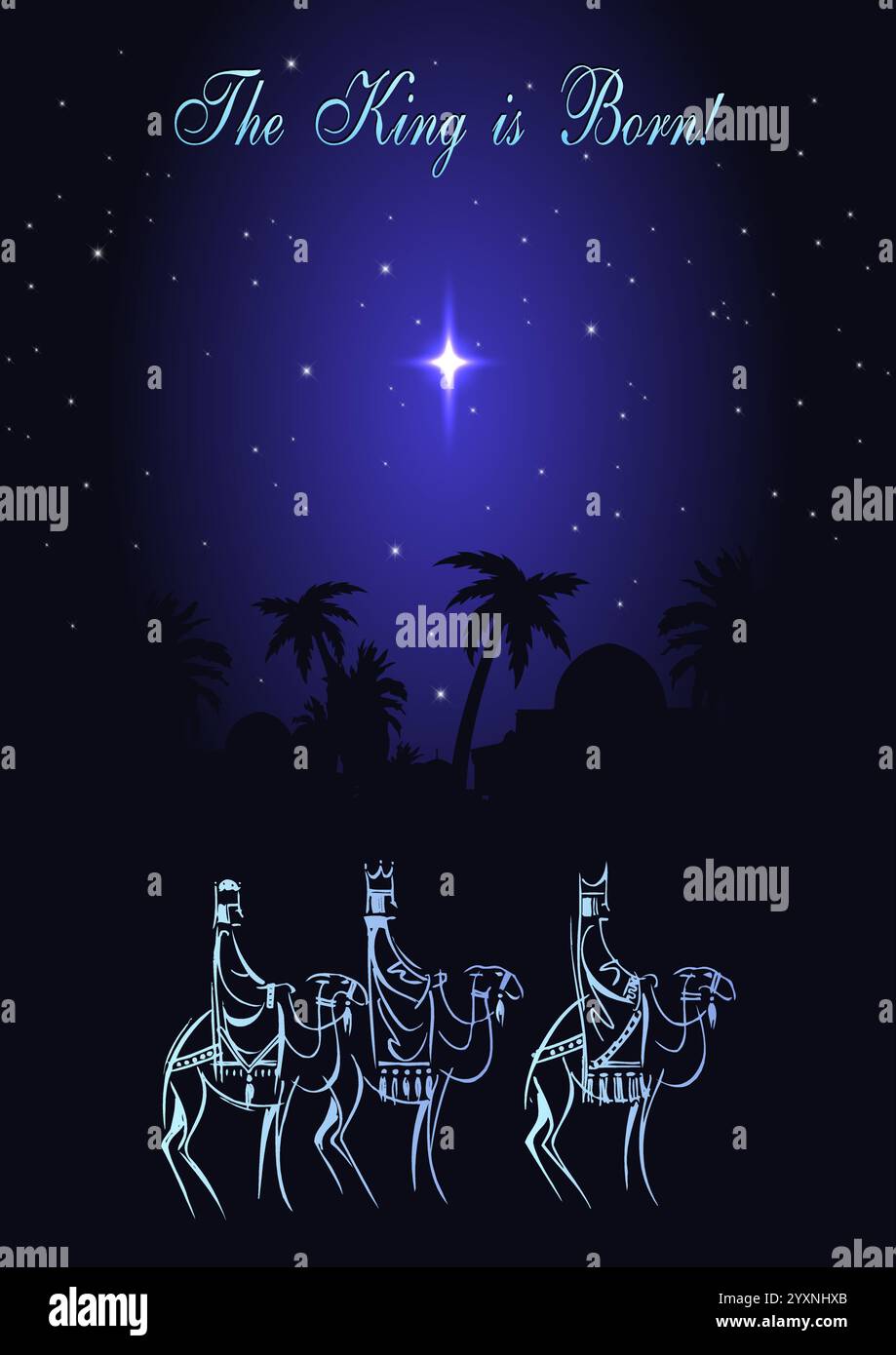 Christmas stylized theme - three Wise Men are going to visit born child ...