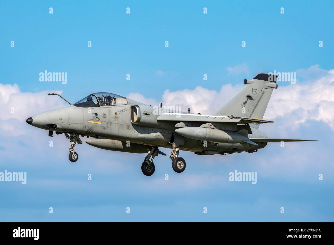 An AMX Ghibli aircraft of the Italian Air Force prepares for landing ...