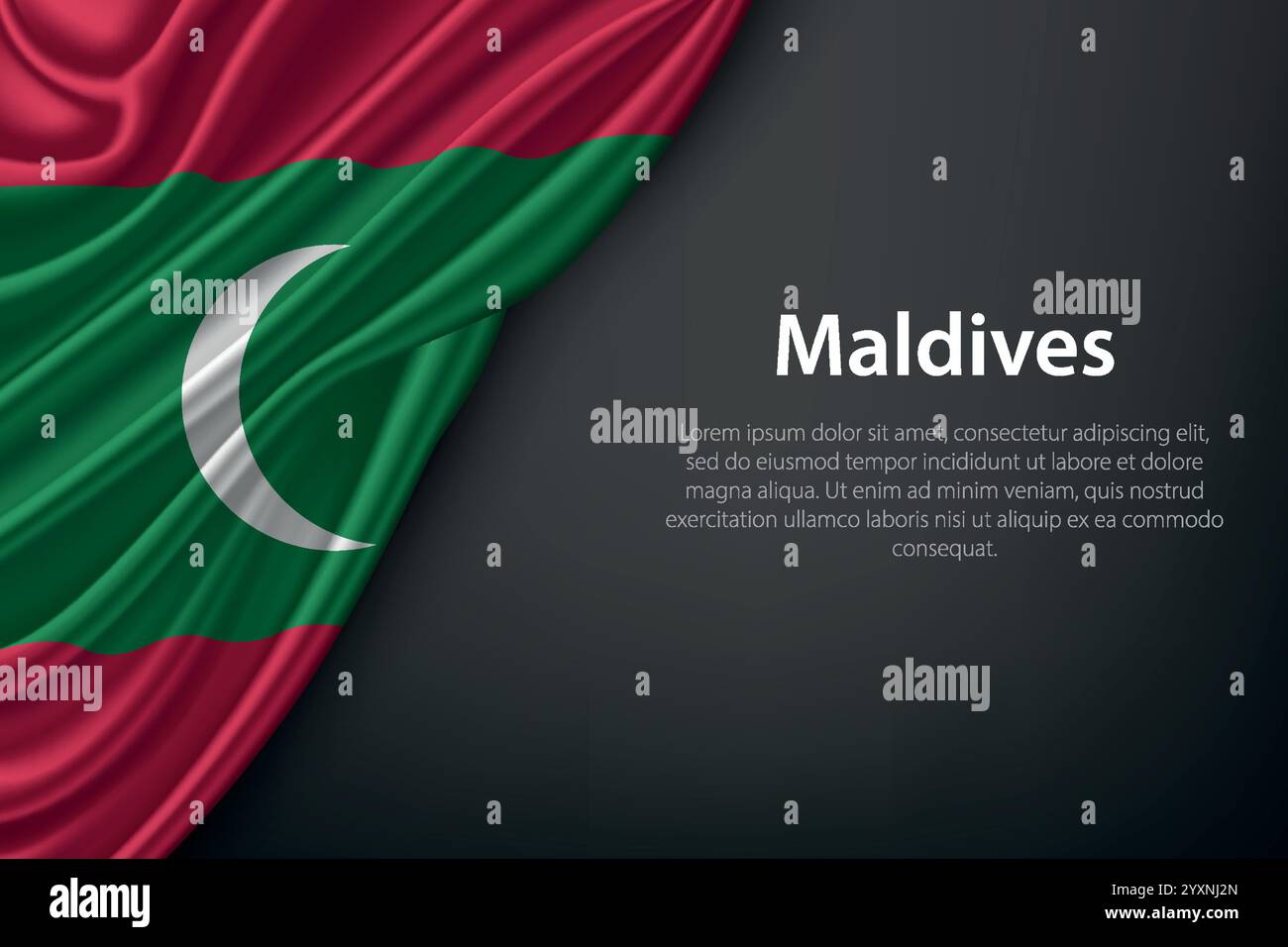 Realistic depiction of the Maldives flag with flowing texture on a dark ...