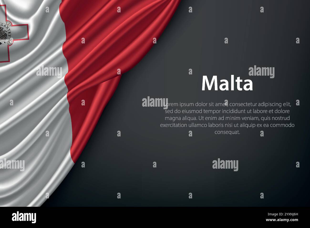 Realistic depiction of the Malta flag with flowing texture on a dark ...