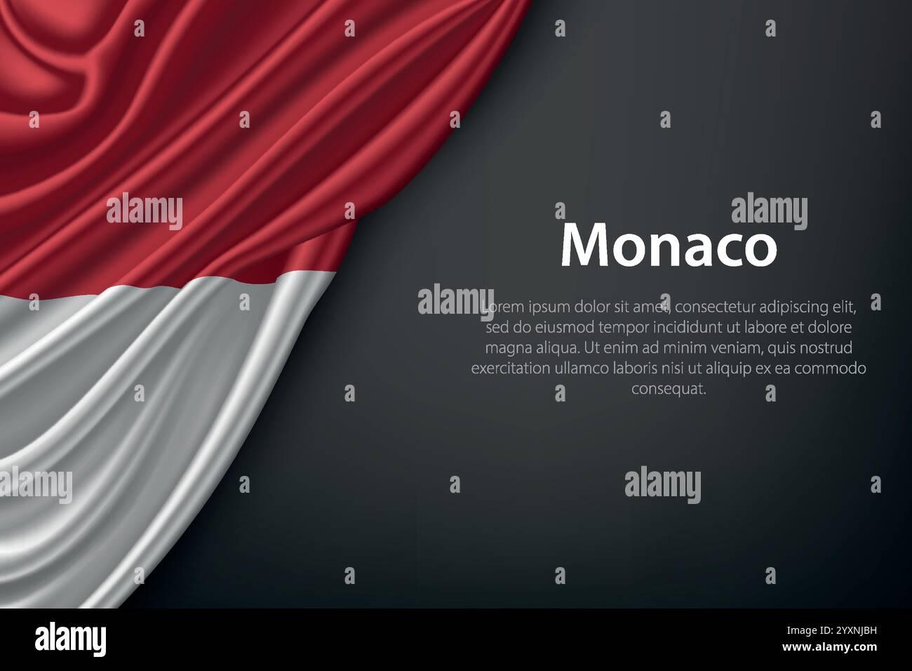 Realistic depiction of the Monaco flag with flowing texture on a dark ...