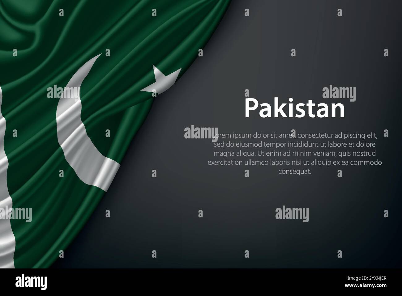 Realistic depiction of the Pakistan flag with flowing texture on a dark ...