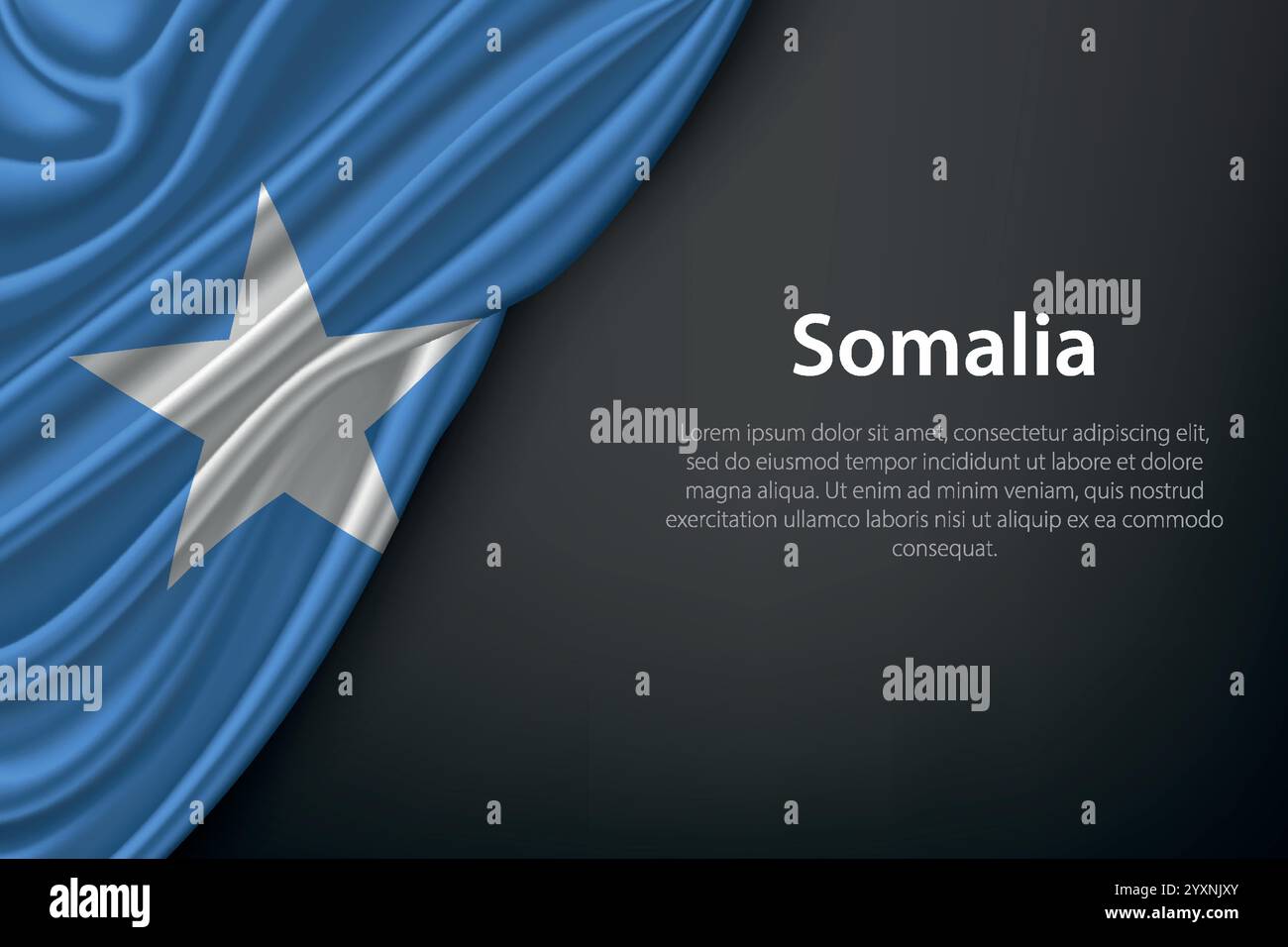 Realistic depiction of the Somalia flag with flowing texture on a dark ...