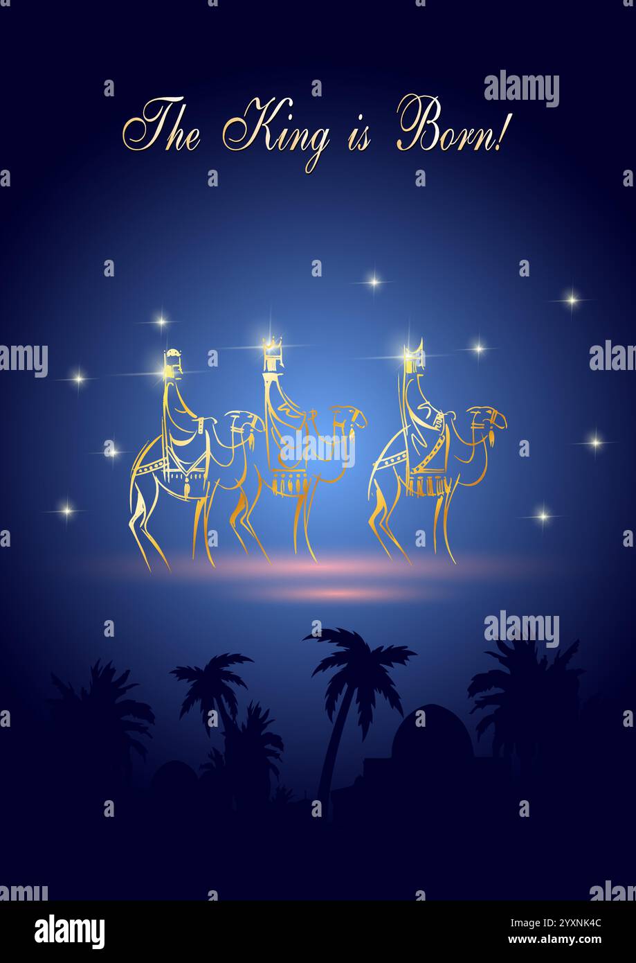 Christmas stylized theme - three Wise Men are going to visit born child ...