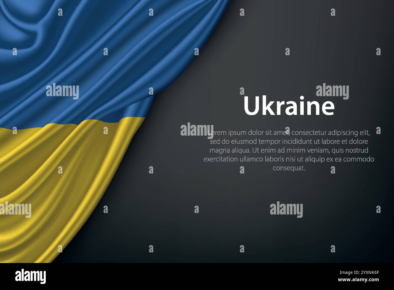 Realistic depiction of the Ukraine flag with flowing texture on a dark ...