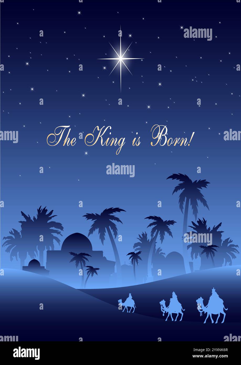Christmas stylized theme - three Wise Men are going to visit born child ...