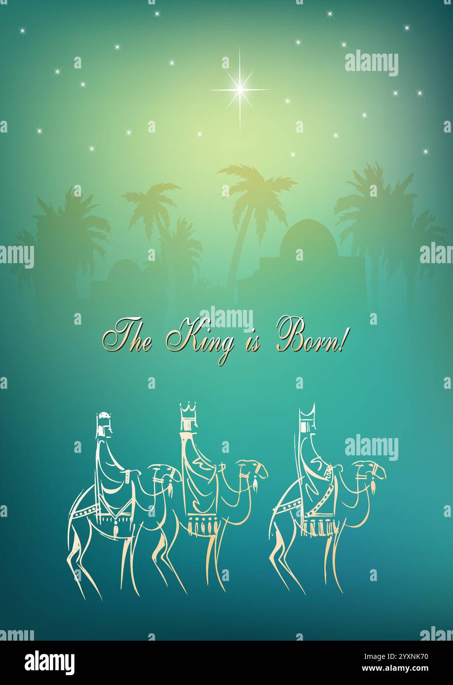 Christmas stylized theme - three Wise Men are going to visit born child ...