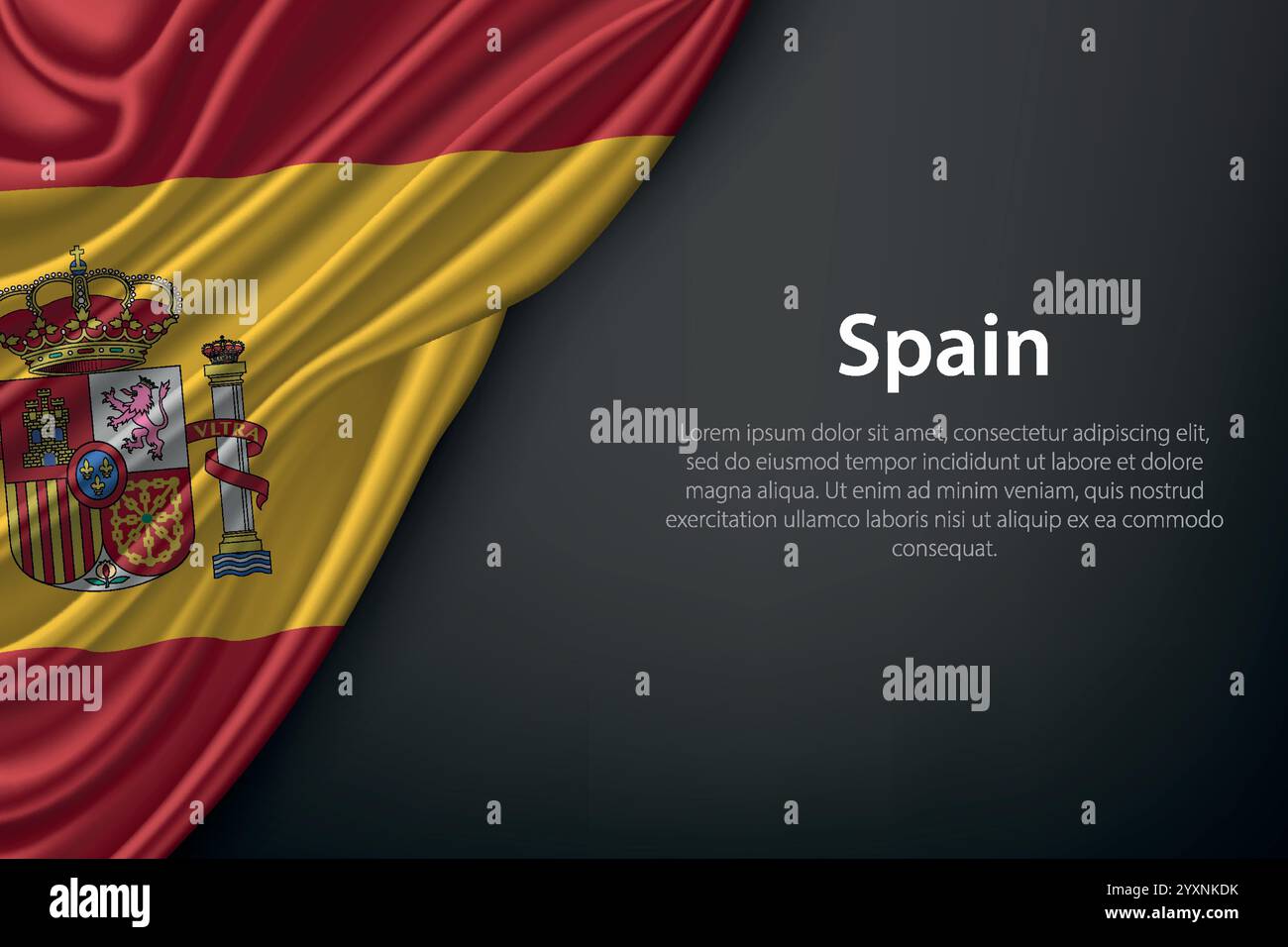 Realistic depiction of the Spain flag with flowing texture on a dark ...