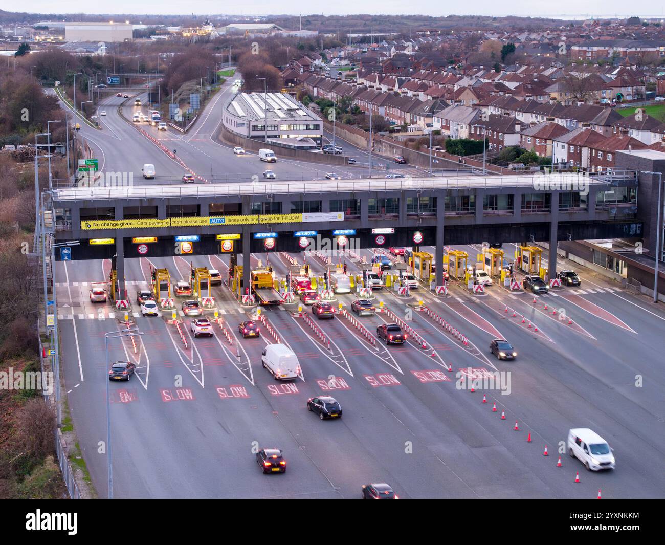 Wirral entrance to the Kingsway Mersey tunnel pay booths, Wallasey ...