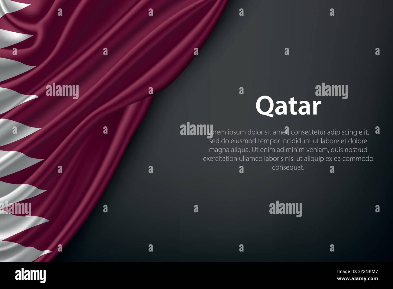 Realistic depiction of the Qatar flag with flowing texture on a dark ...