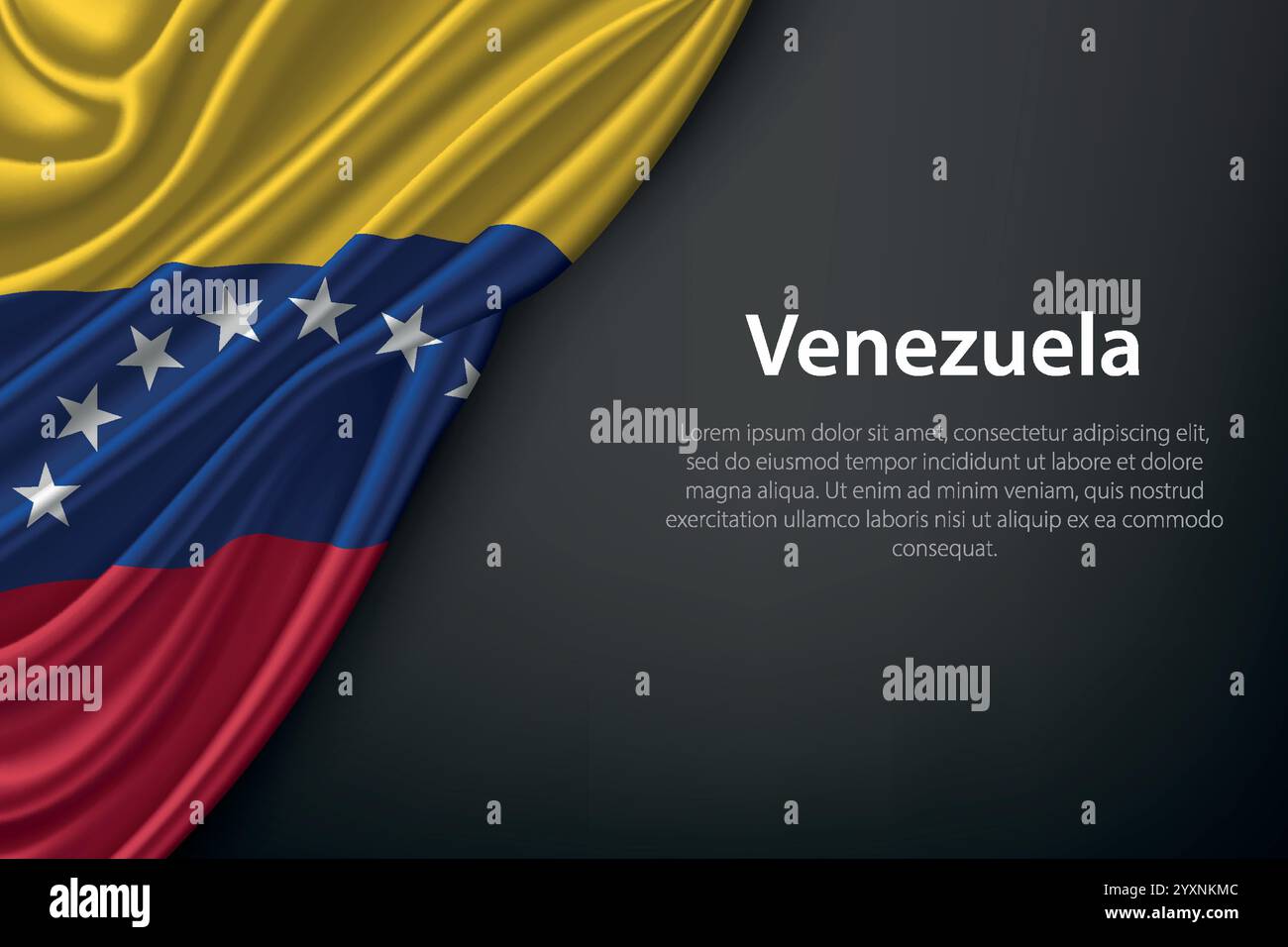 Realistic depiction of the Venezuela flag with flowing texture on a ...