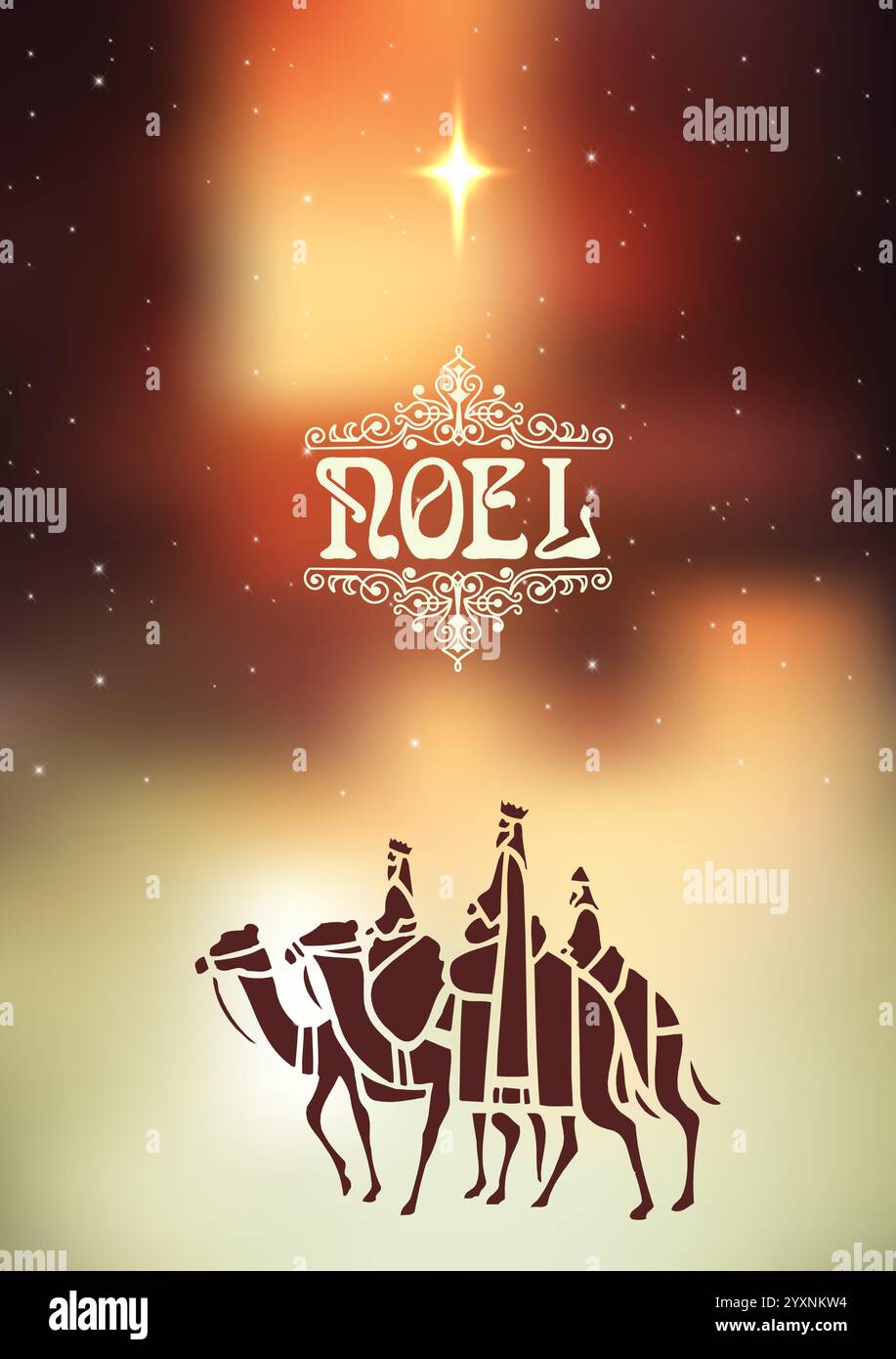 Christmas stylized theme - three Wise Men are going to visit born child ...