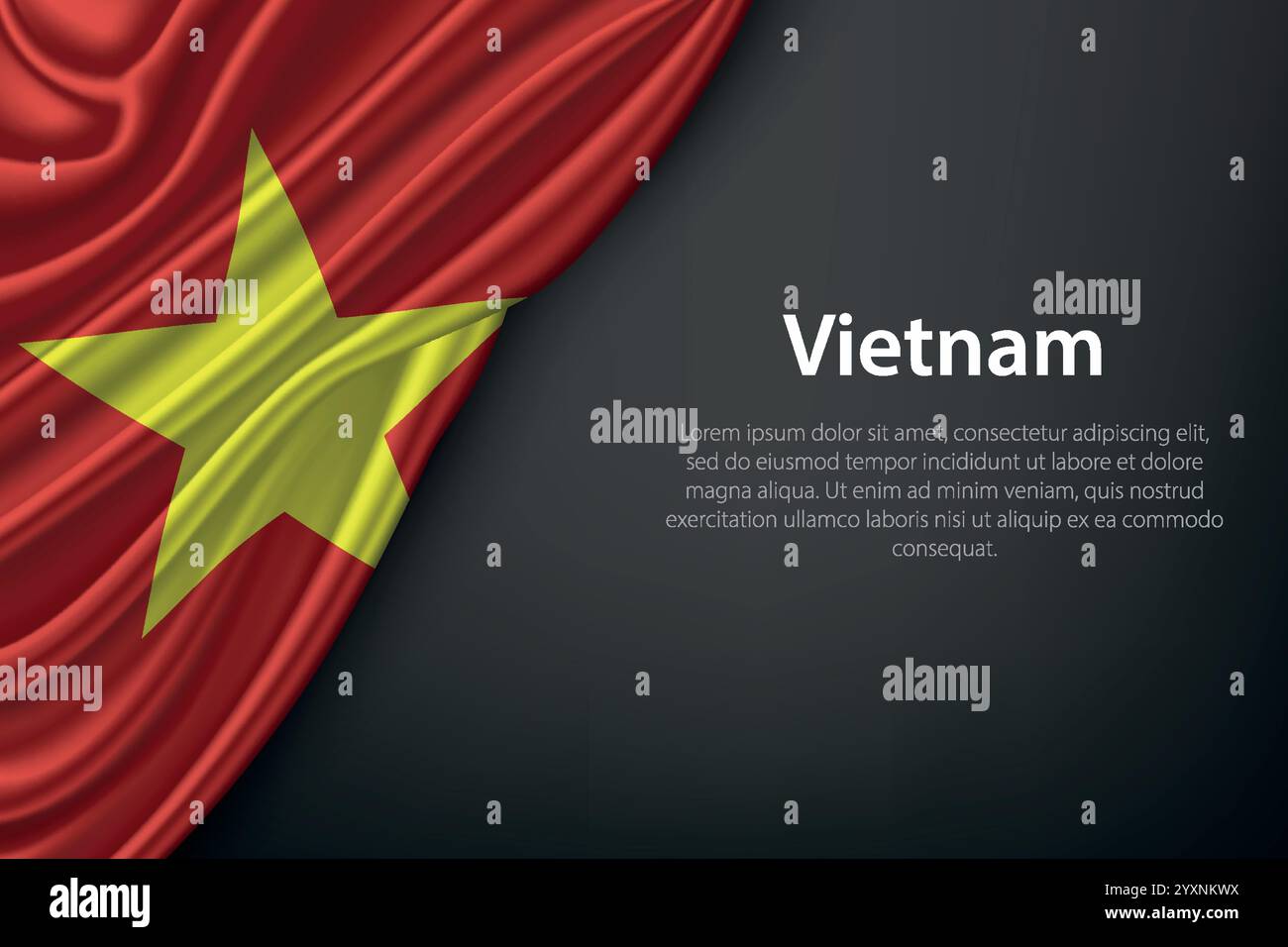 Realistic depiction of the Vietnam flag with flowing texture on a dark ...