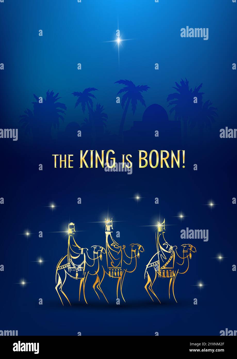 Christmas stylized theme - three Wise Men are going to visit born child ...