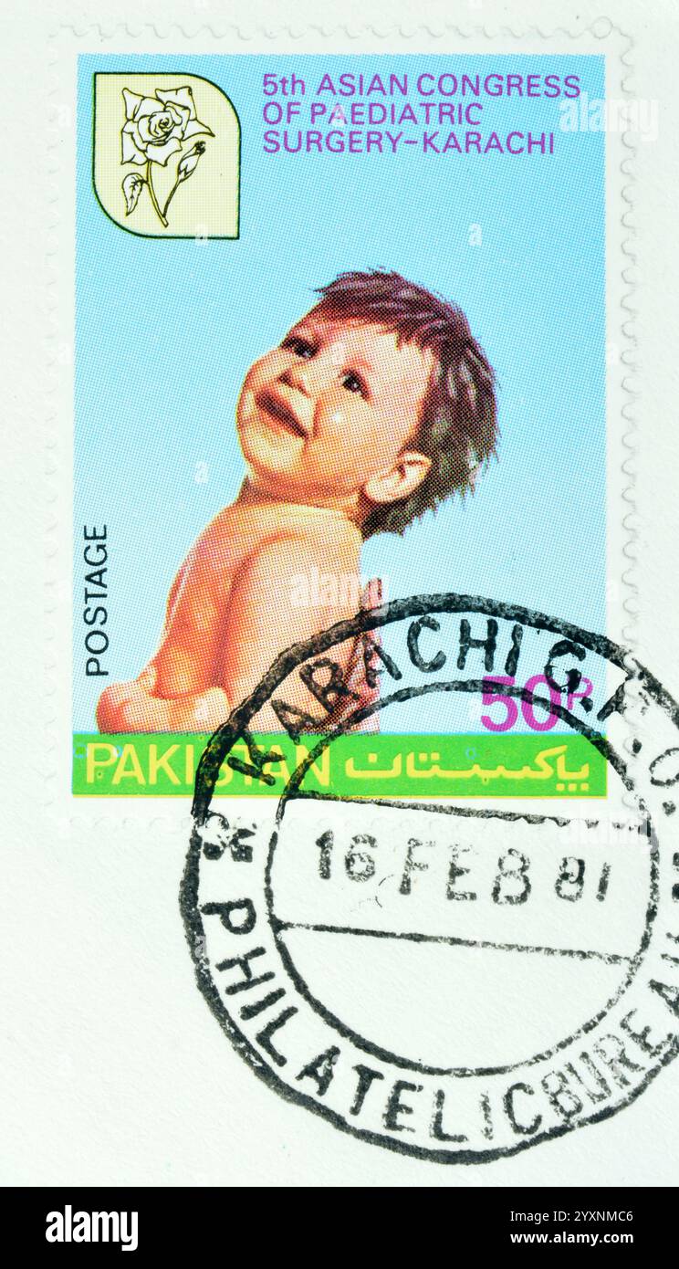 Cancelled postage stamp printed by Pakistan, that shows Child ...
