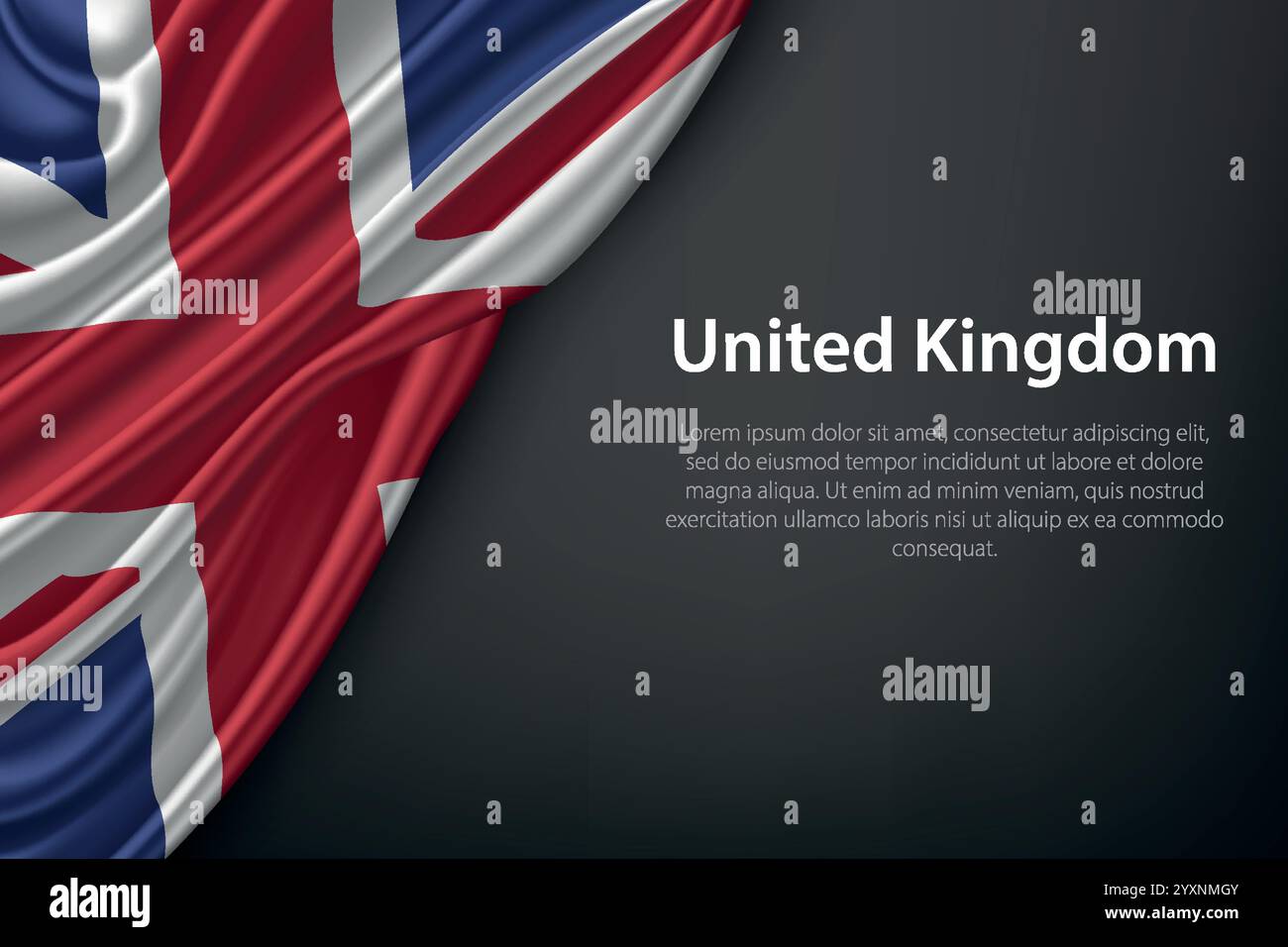 Realistic depiction of the United Kingdom flag with flowing texture on ...