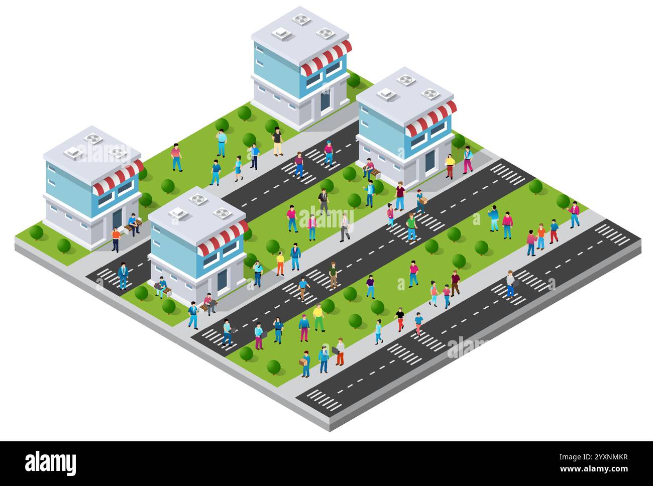 Isometric vector illustration representing people walking and shopping ...