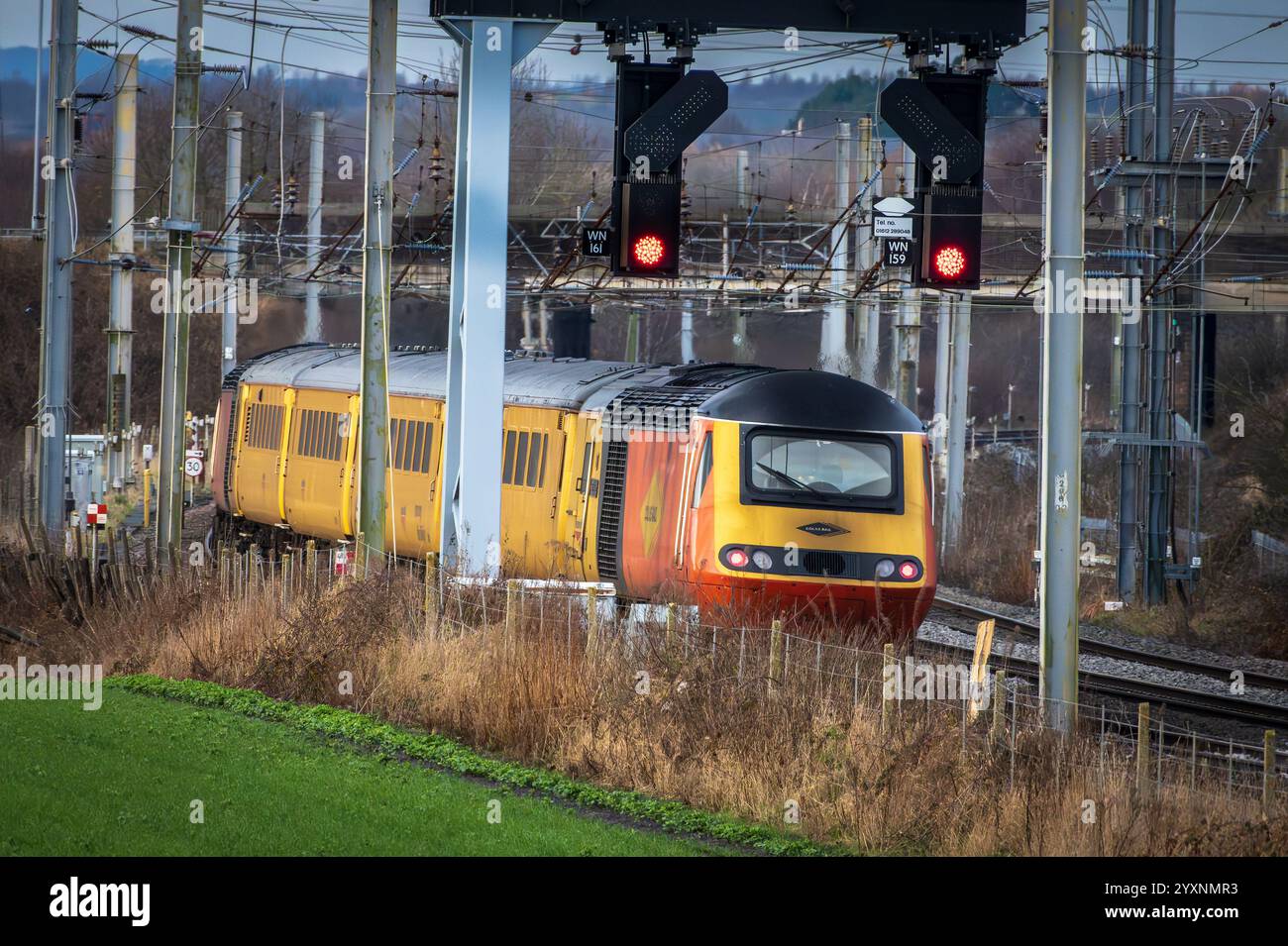 Network Rail track testing train passing Winwick on the West oast Main ...
