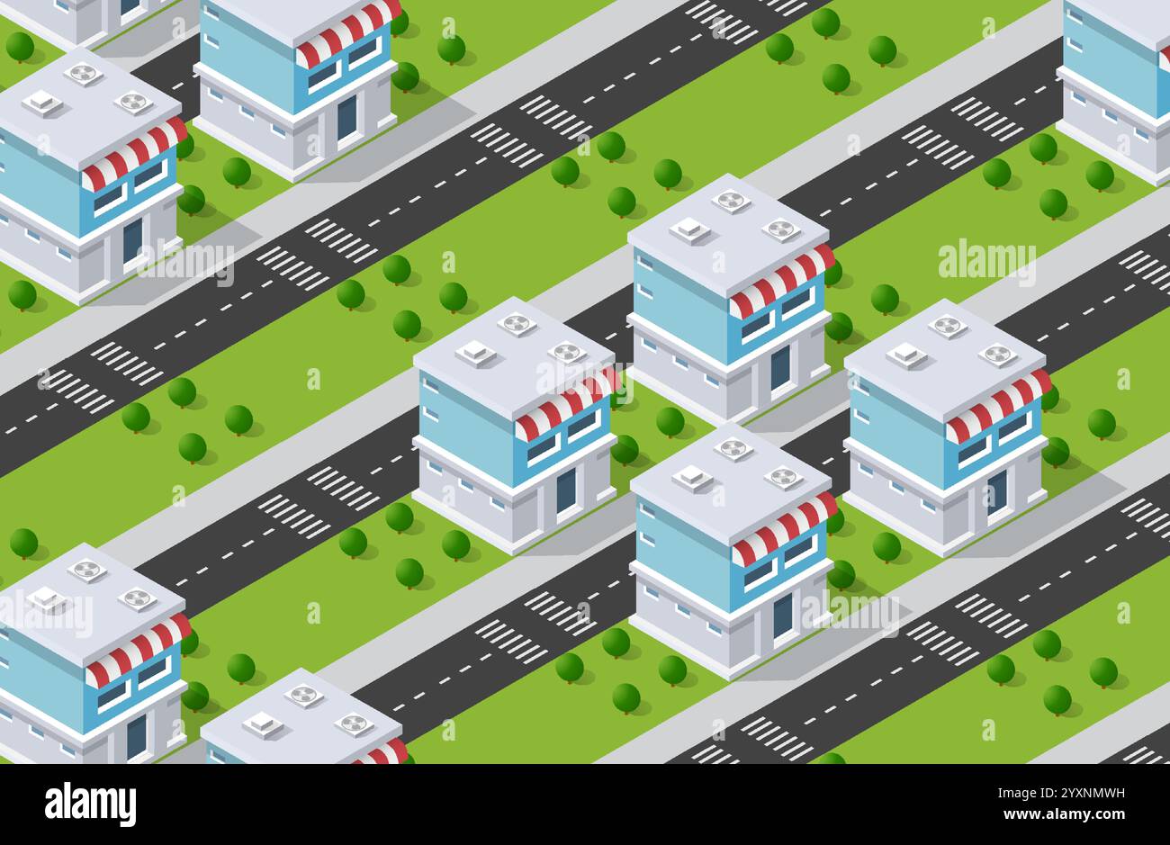 Urban isometric pattern featuring roads and shops, perfect for ...