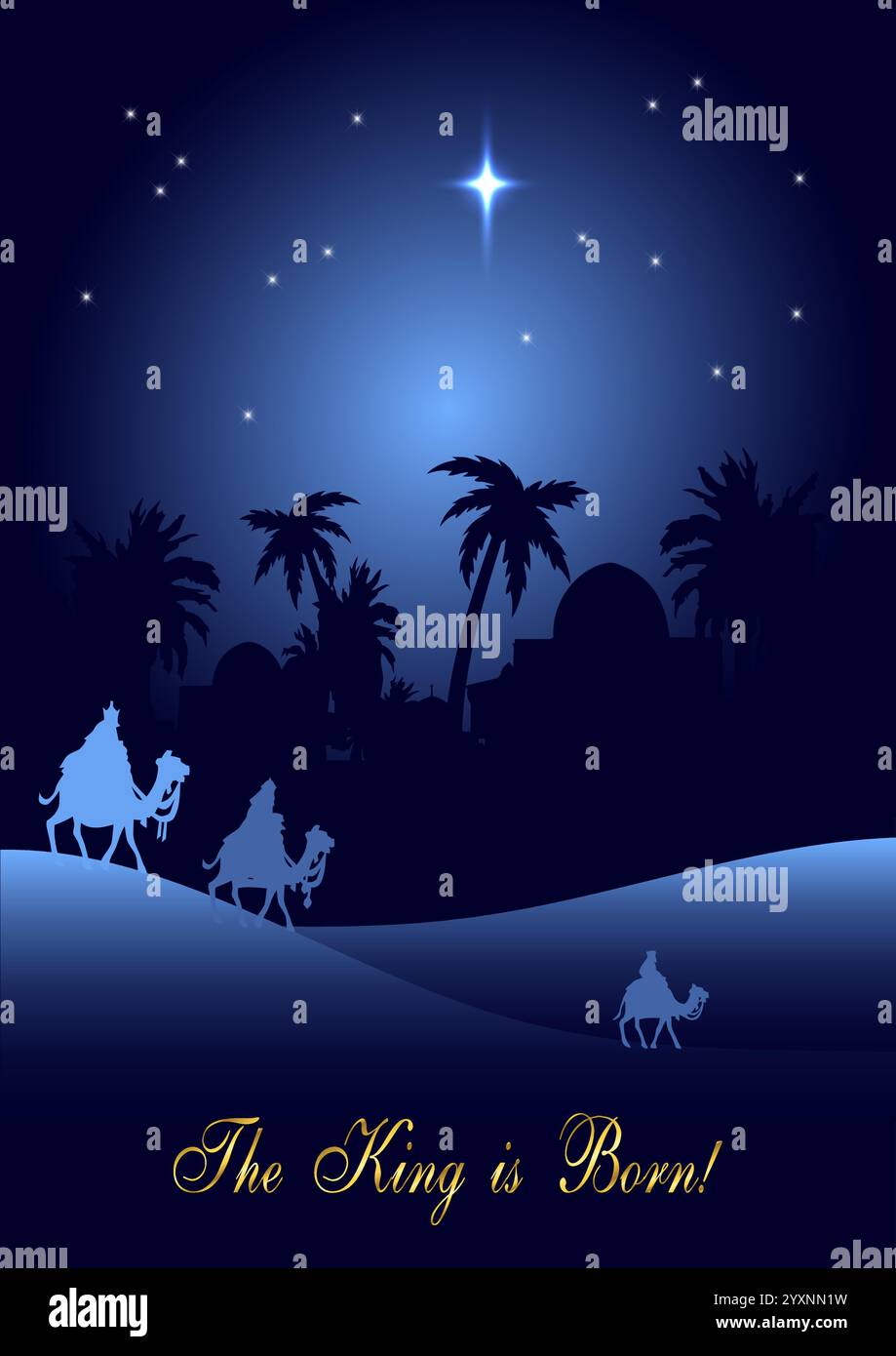 Christmas stylized theme - three Wise Men are going to visit born child ...