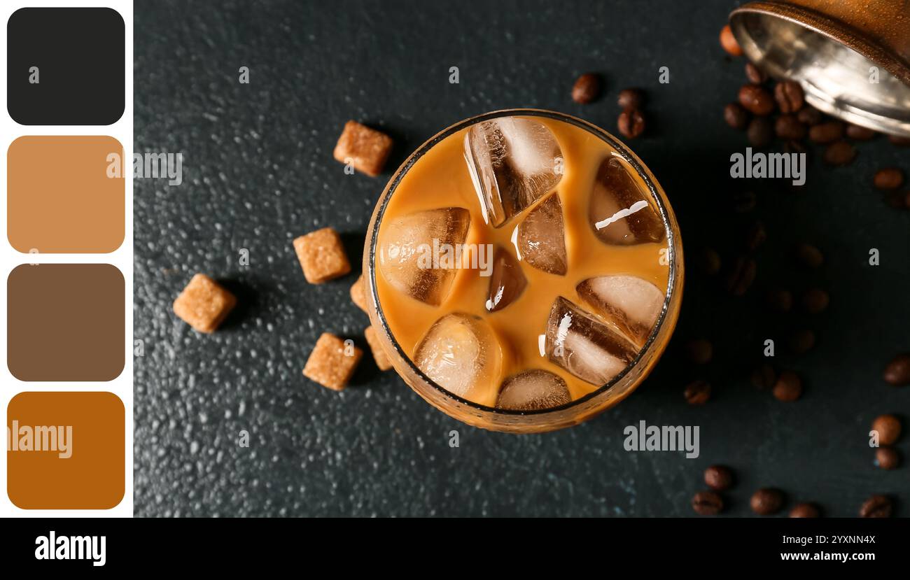 Glass of iced coffee on dark background. Different color patterns Stock ...