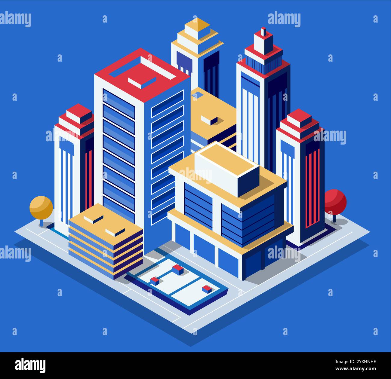 Isometric city buildings create a vibrant urban landscape, showcasing ...
