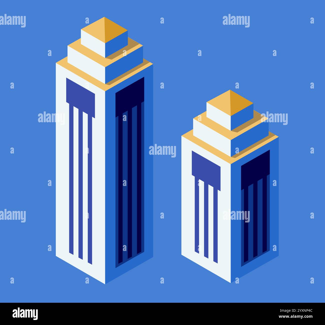 Isometric skyscrapers with rooftop access reaching for the sky ...