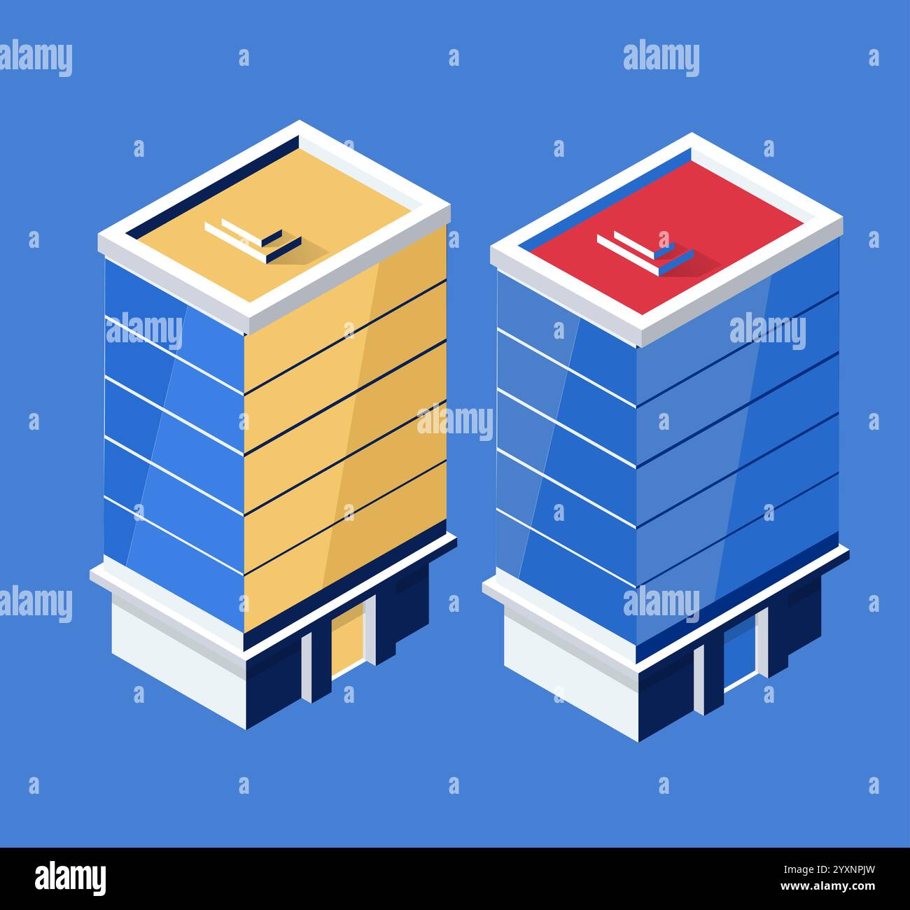 Isometric skyscrapers with rooftop access reaching for the sky ...