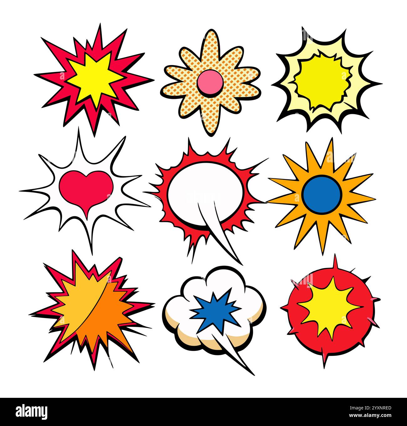 Set of nine comic style speech bubbles with different shapes, colors ...