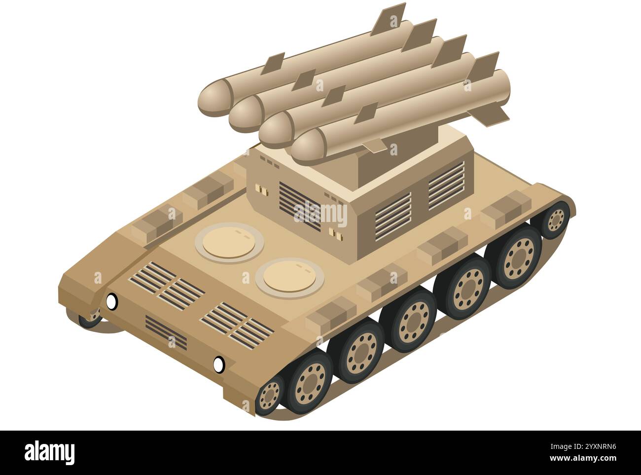 Illustration of a powerful military tank with rockets, moving on the ...