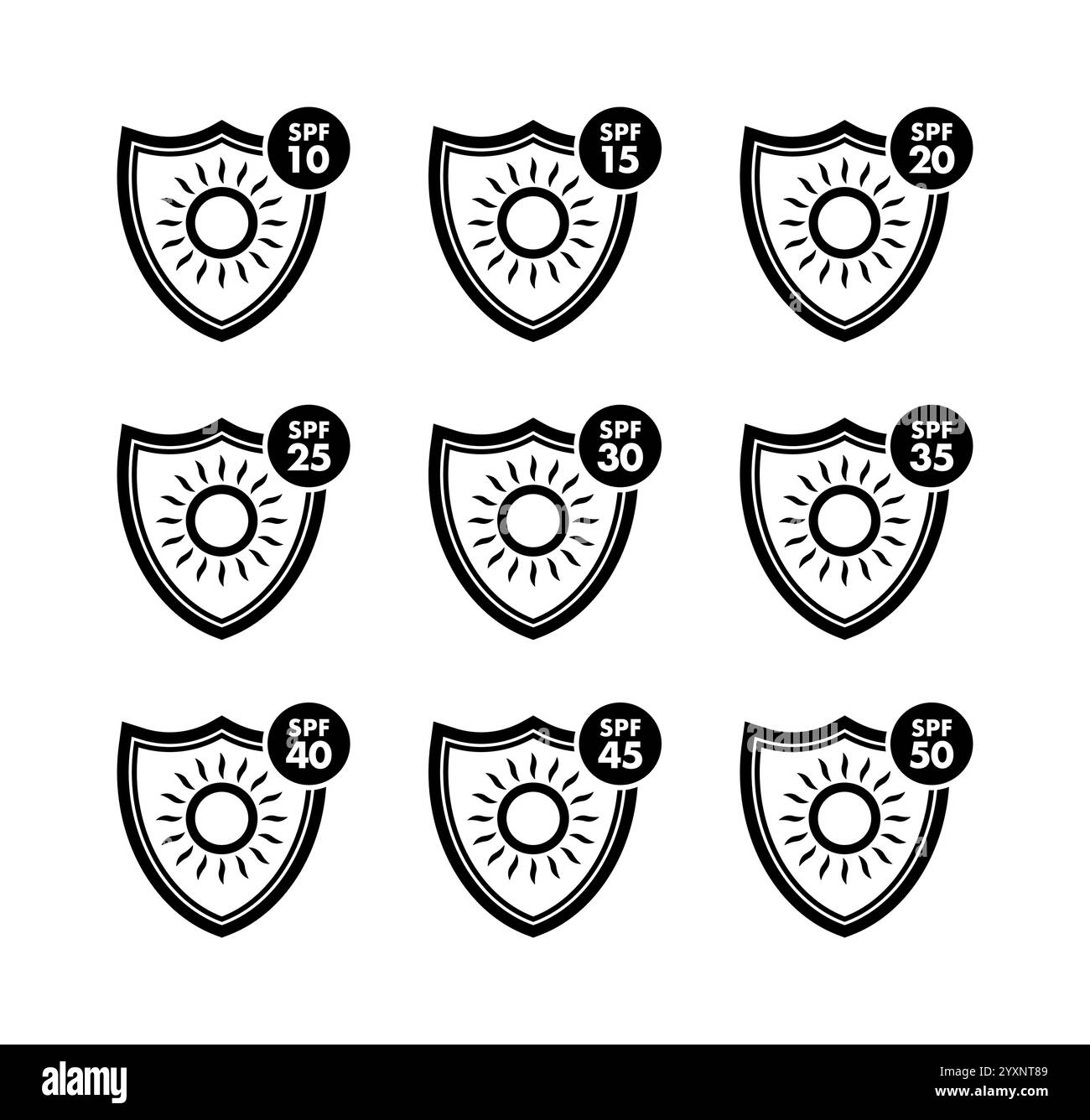 Sun protection factor icons representing varying levels of uv ...