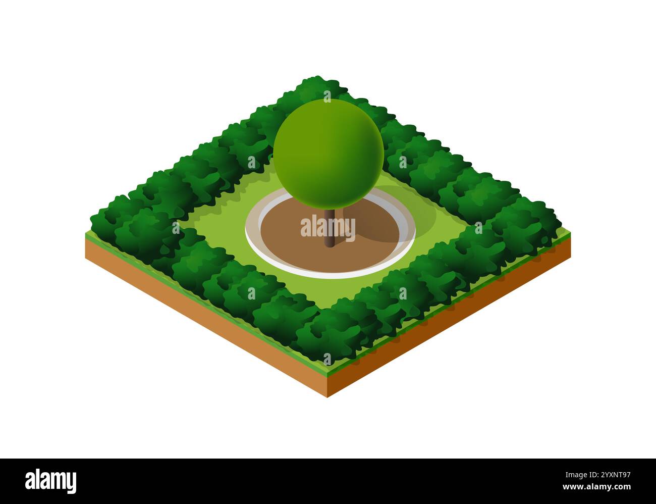This isometric illustration shows trees casting shadows on a patch of ...