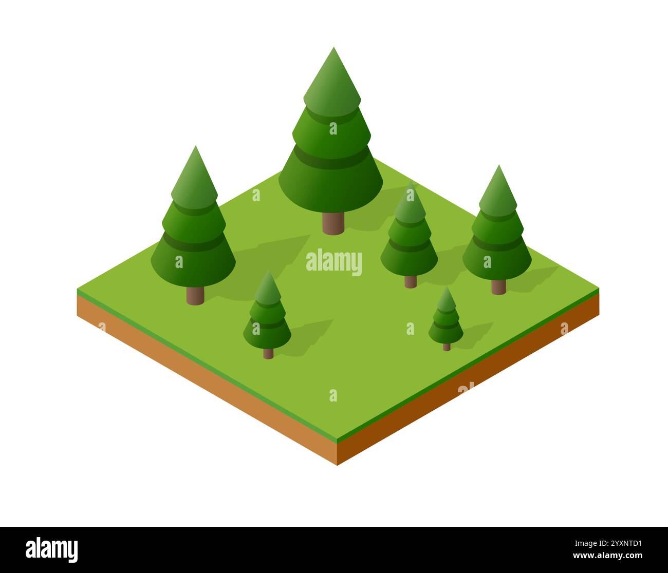 This isometric illustration shows trees casting shadows on a patch of ...