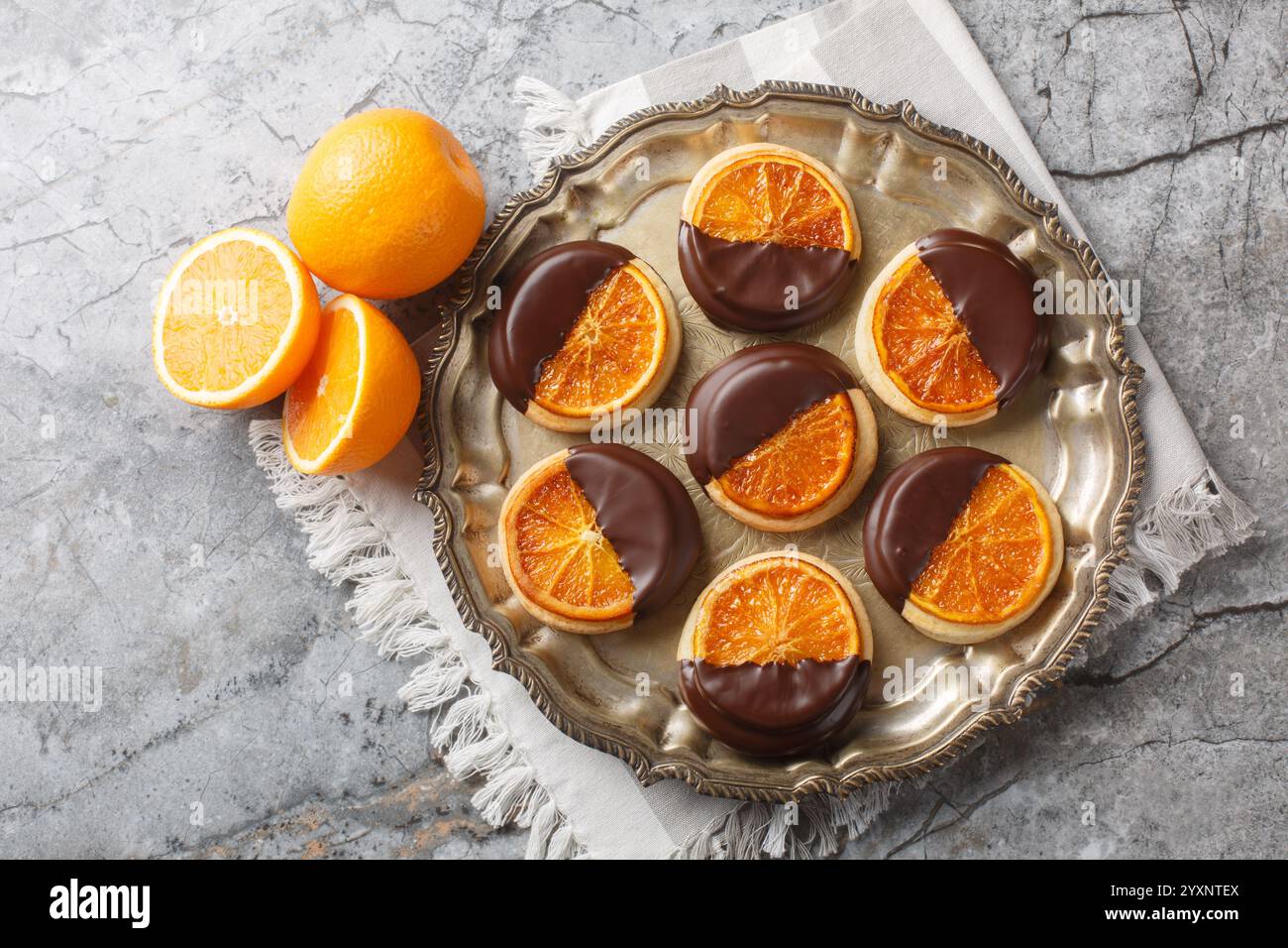 Homemade shortbread cookies with candied orange and chocolate glaze ...