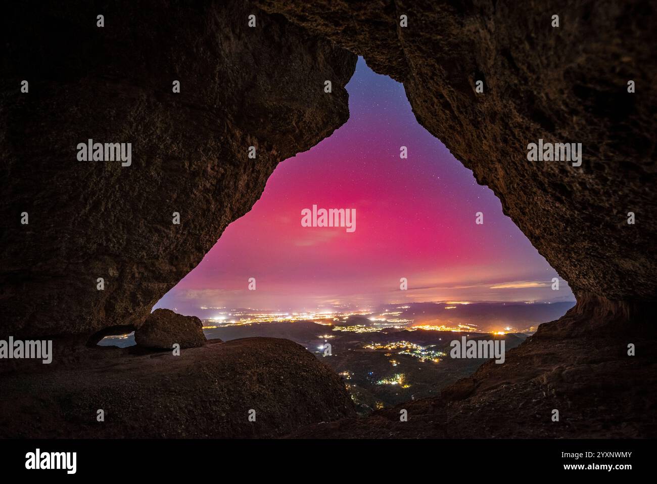 Aurora borealis from Roca Foradada (Montserrat Mountain Stock Photo - Alamy