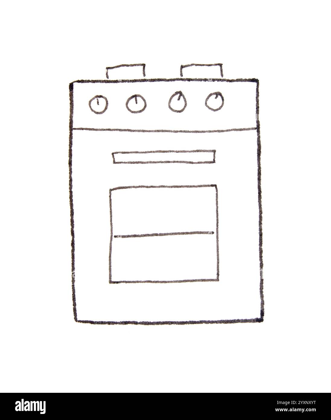 Hand-drawn sketch of a traditional oven with minimalist design on white ...