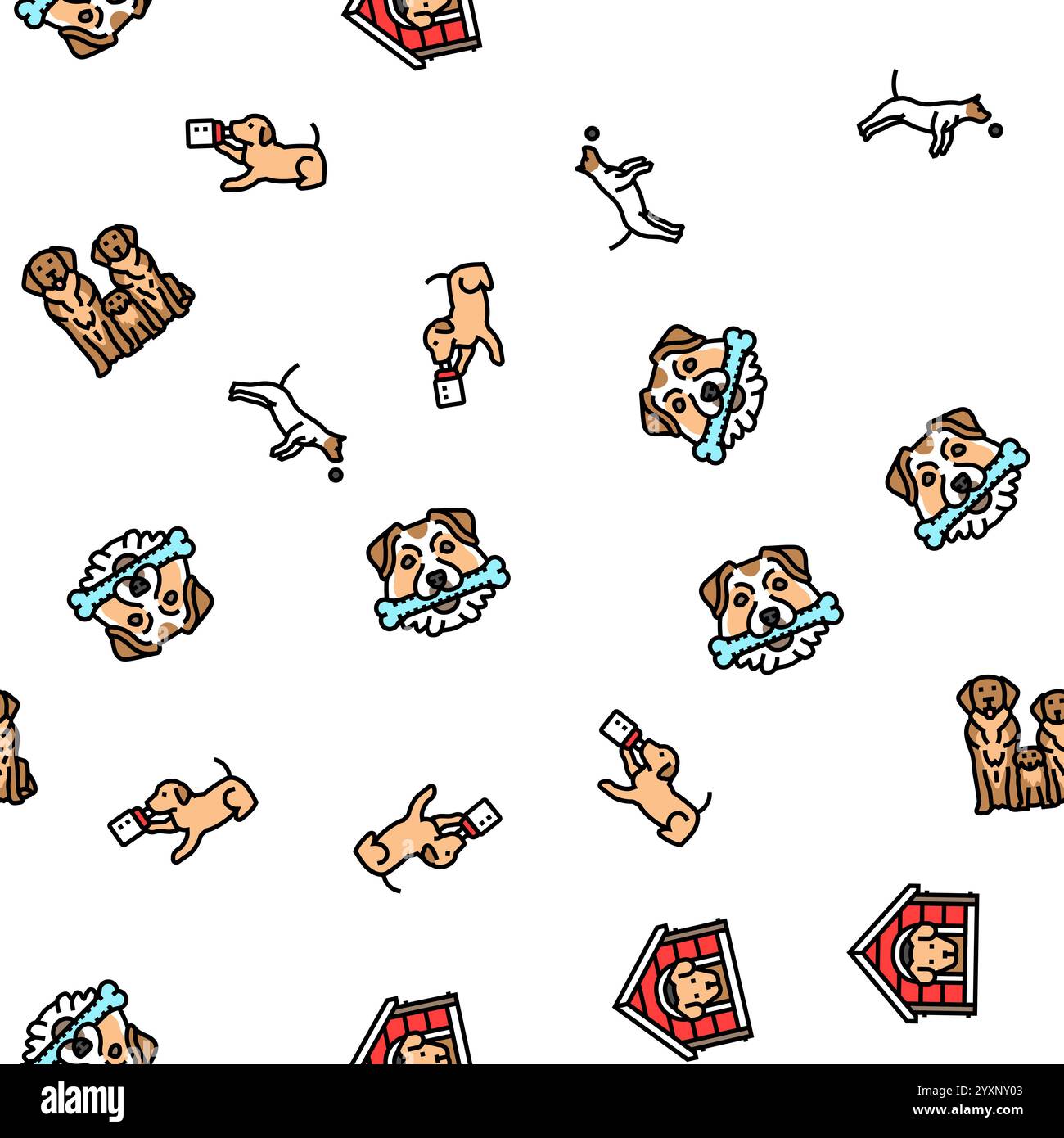 dog breeding genetics pedigree vector seamless pattern thin line ...