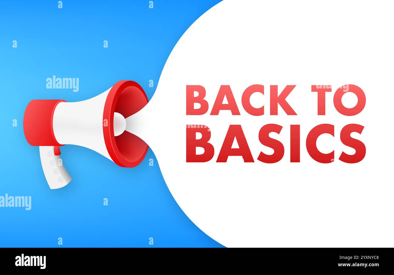 Megaphone announcing back to basics on blue background Stock Vector ...