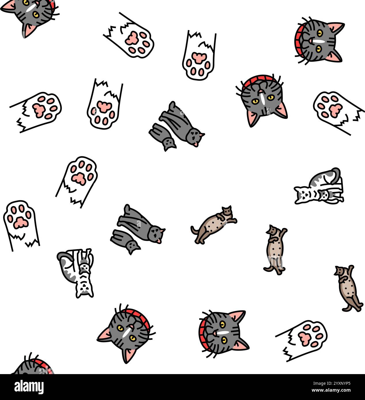 cat breeding genetics cattery vector seamless pattern thin line ...