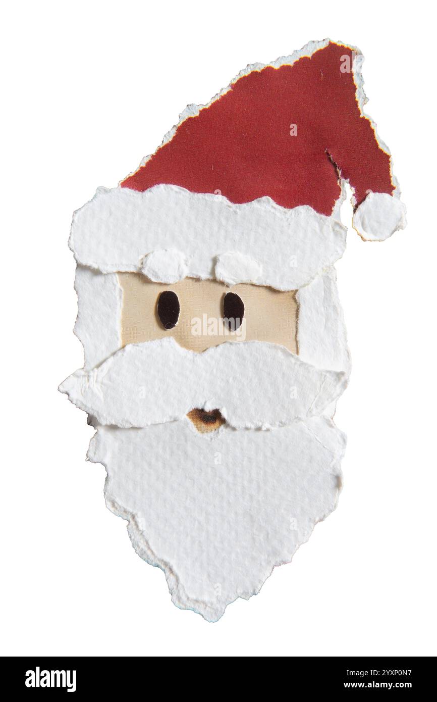 Cartoon Santa Claus face paper art made of torn magazine paper with ...