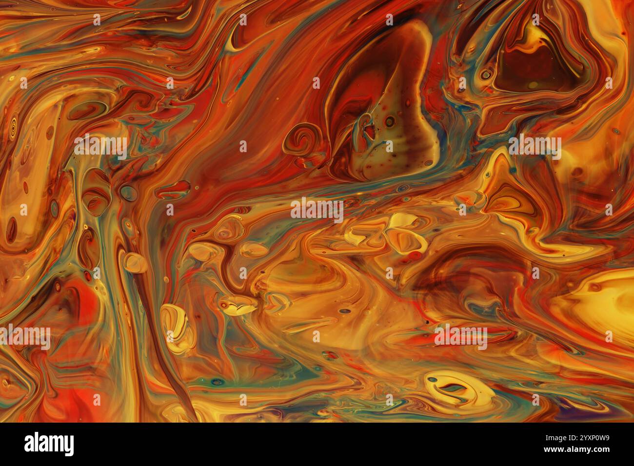 Golden orange and yellow abstract fluid art background of acrylic paint ...