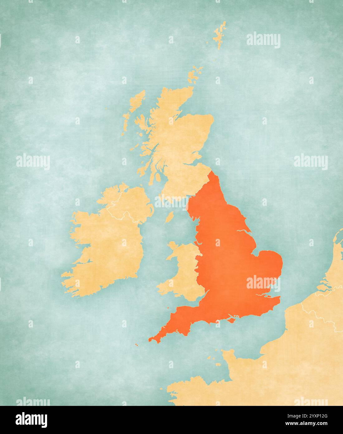 England on the map of British Isles in soft grunge and vintage style ...
