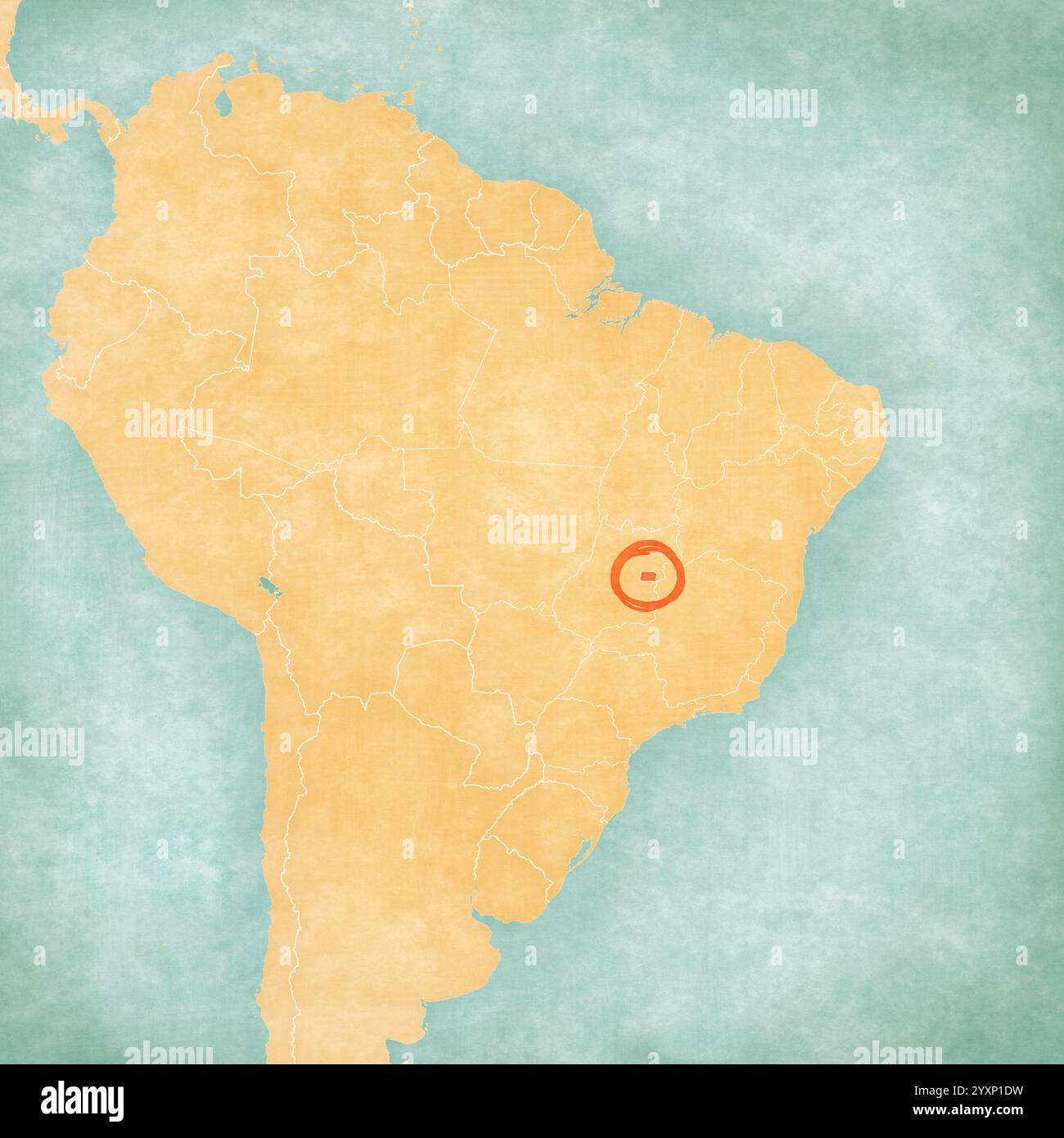 Brasilia on the map of Brazil in soft grunge and vintage style, like ...