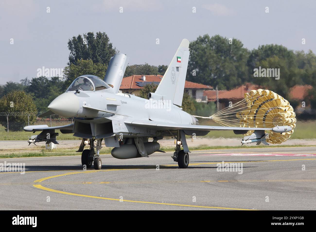 An EF-2000 Typhoon of the Kuwait Air Force with its drag chute deployed ...