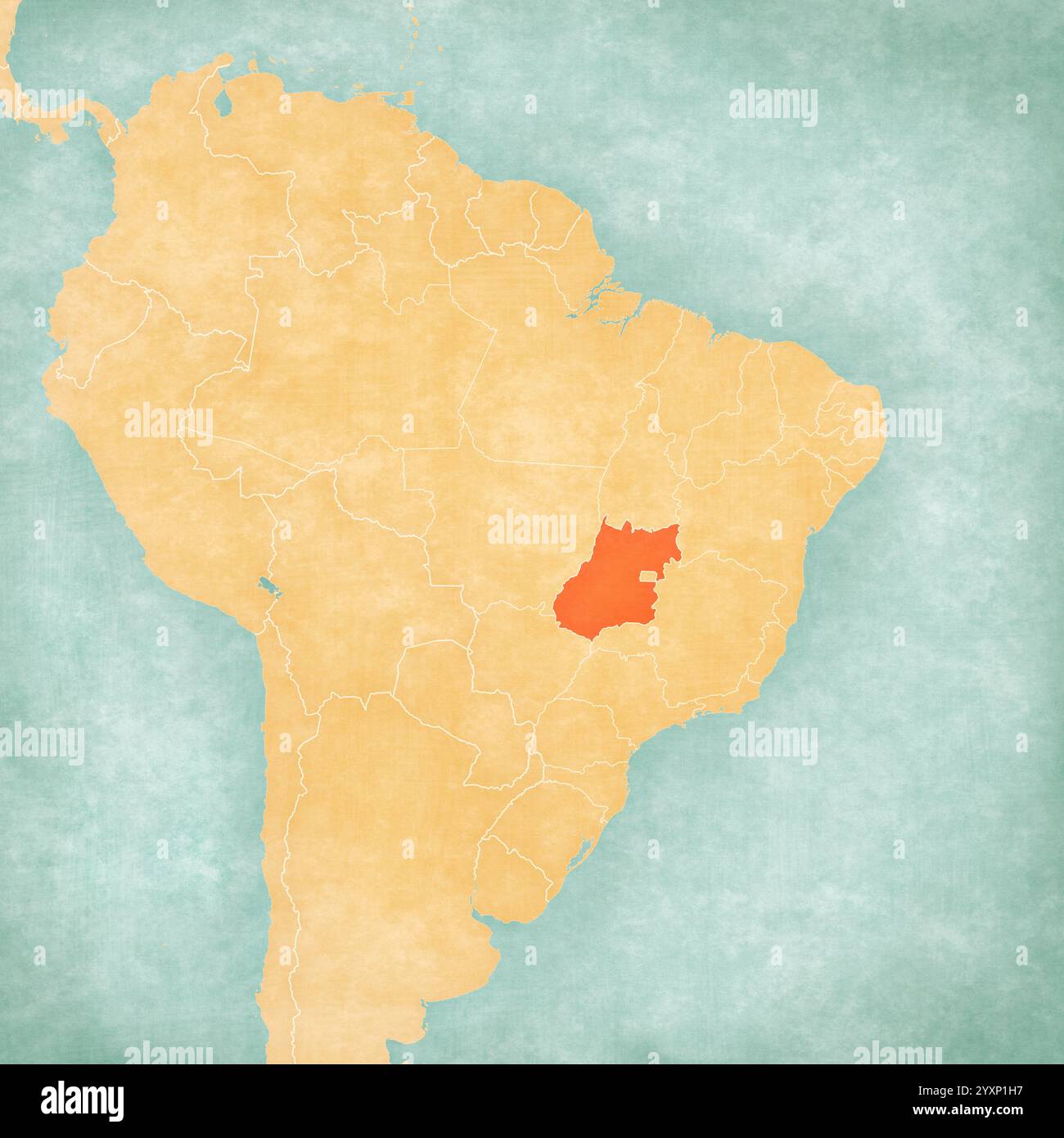 Goias on the map of Brazil in soft grunge and vintage style, like old ...